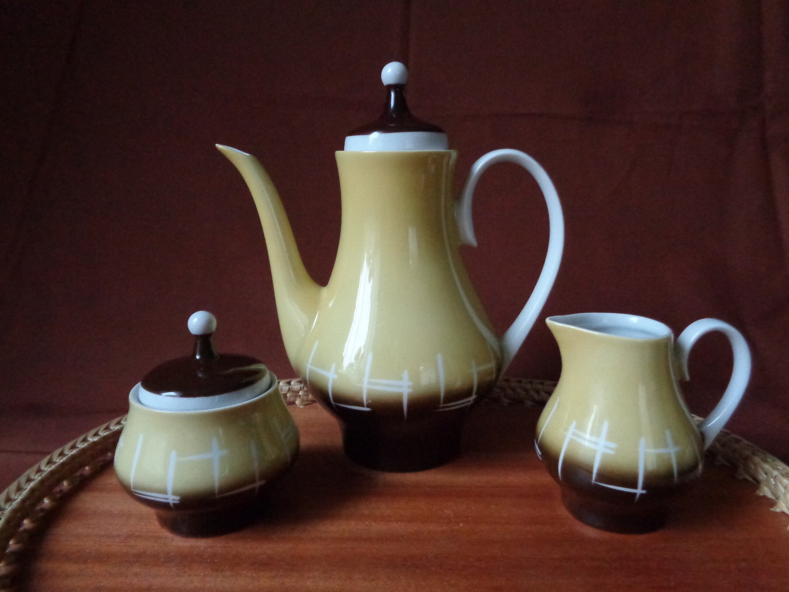 Mid Century Drinkware KAHLA Porcelain German Vintage Coffee Set Yellow & Brown Retro Drinkware ...