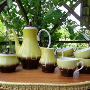 Mid Century Drinkware KAHLA Porcelain; German Vintage Coffee Set Yellow & Brown Retro Drinkware ...