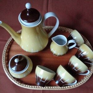 Mid Century Drinkware KAHLA Porcelain; German Vintage Coffee Set Yellow & Brown Retro Drinkware ...