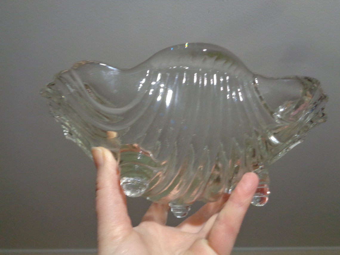Vintage Glass Shell Dish Tripod Dia ~9", H3" Shell Shape Dish; Clear ...