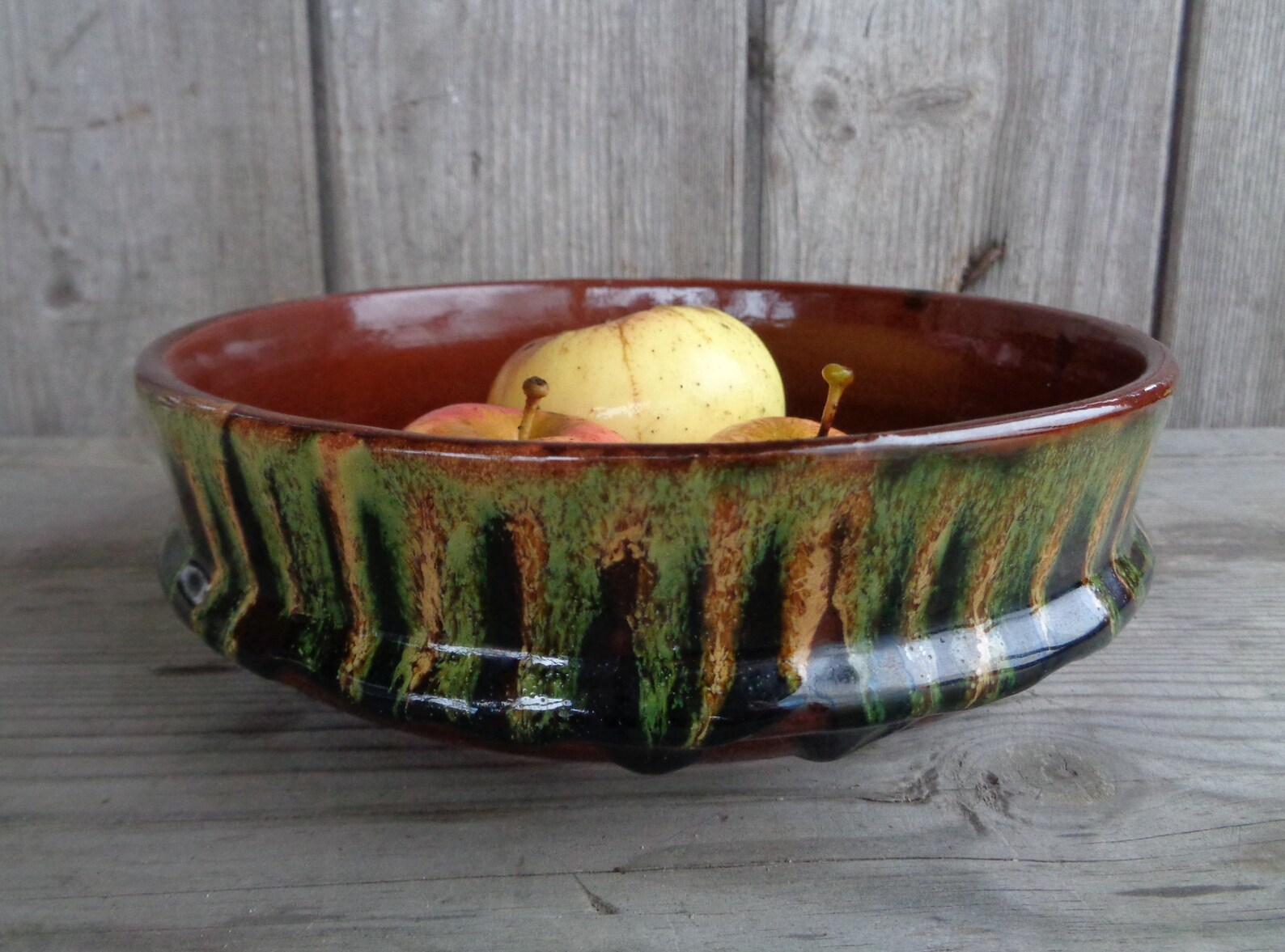 60s Vintage Pottery Ceramic Bowl Dia 7.5"/ 19cm Earth Color Bowl Rustic ...