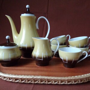 Mid Century Drinkware KAHLA Porcelain; German Vintage Coffee Set Yellow & Brown Retro Drinkware ...