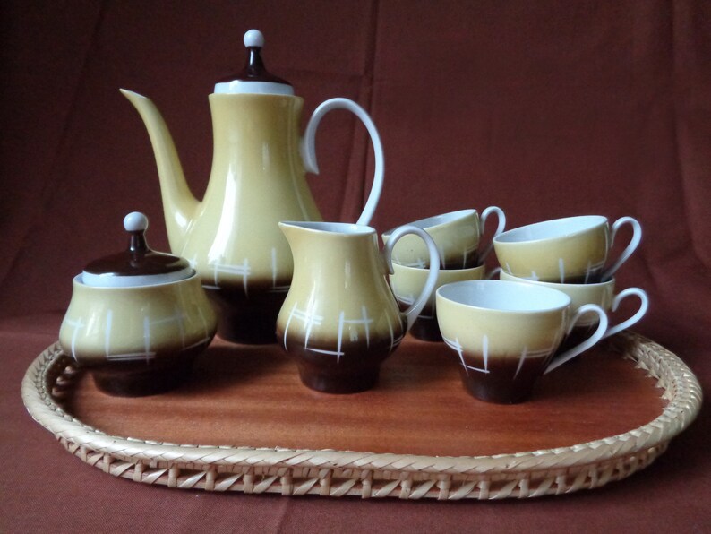 Mid Century Drinkware KAHLA Porcelain German Vintage Coffee Set Yellow & Brown Retro Drinkware ...