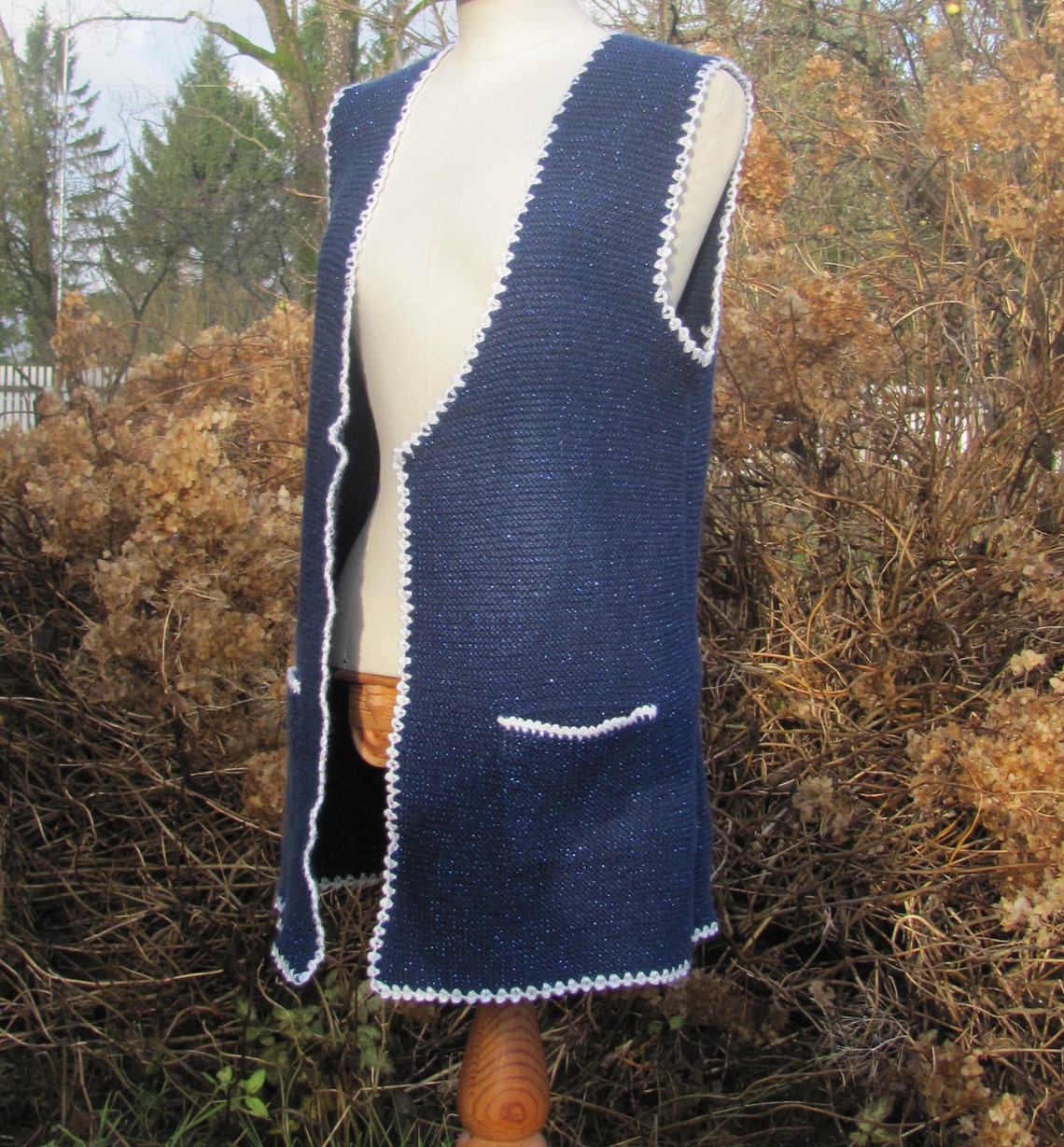 Vintage Knitwear Vintage Vest Dark Blue Hand Knitted Vest | Etsy