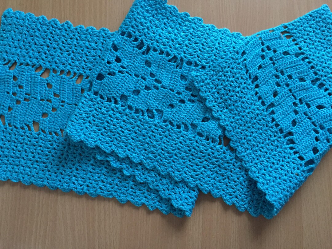 Vintage Hand Crochet Turquoise Table Topper 8.5"x 42" - Etsy
