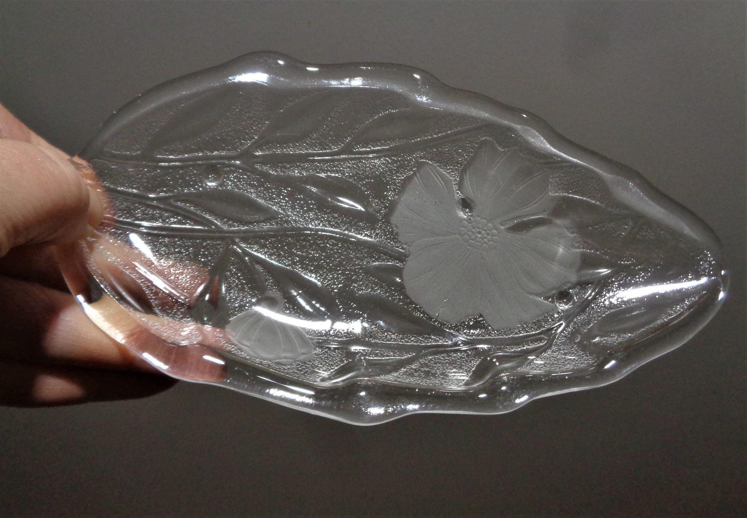 Vintage Glass Dish Leaf Shape Dish With Floral Pattern - Etsy