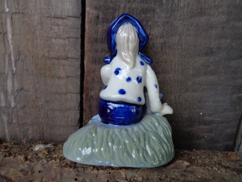Vintage Porcelain Statuette Blue & White Hand Painted - Etsy