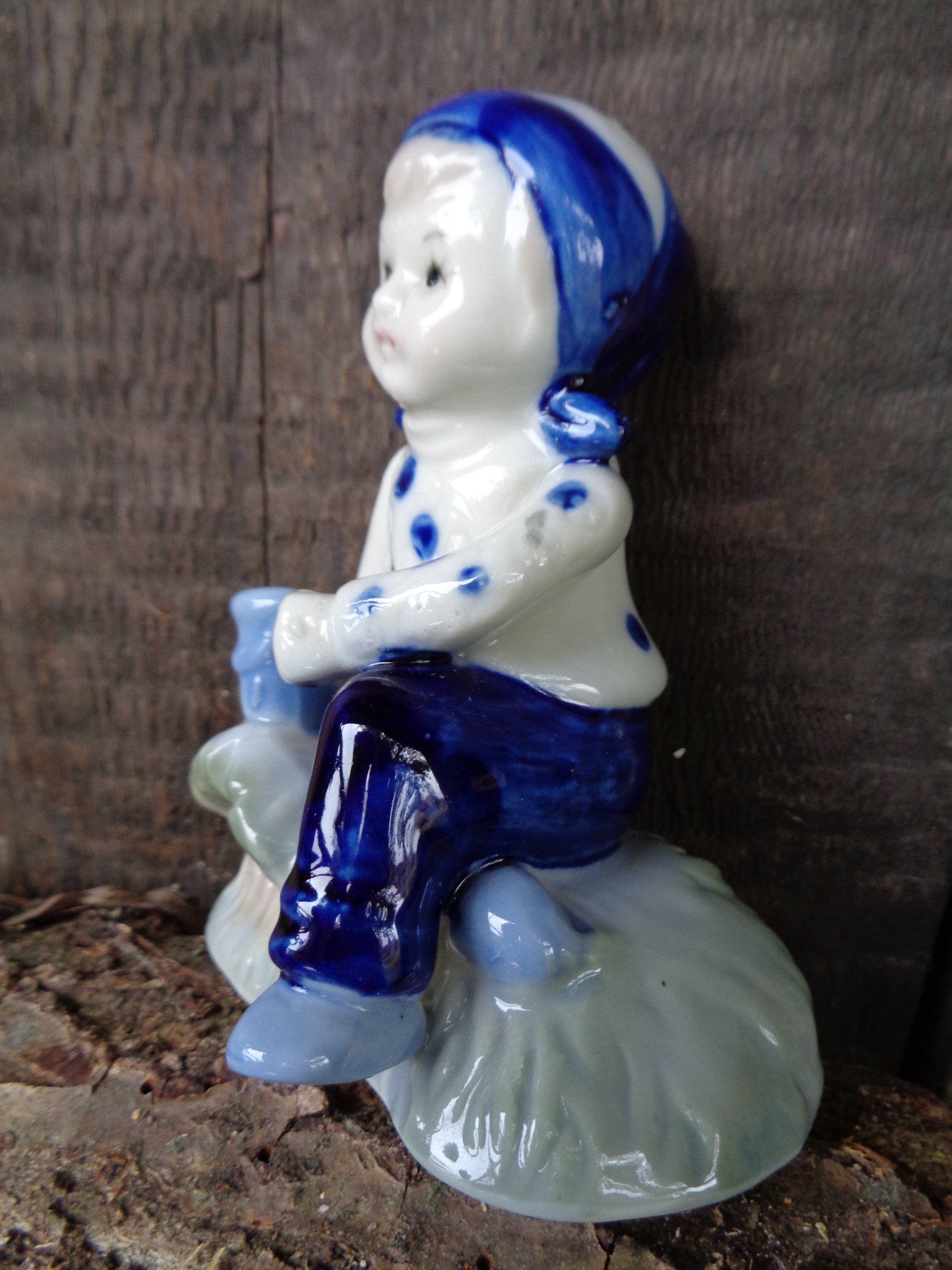 Vintage Porcelain Statuette Blue & White Hand Painted - Etsy