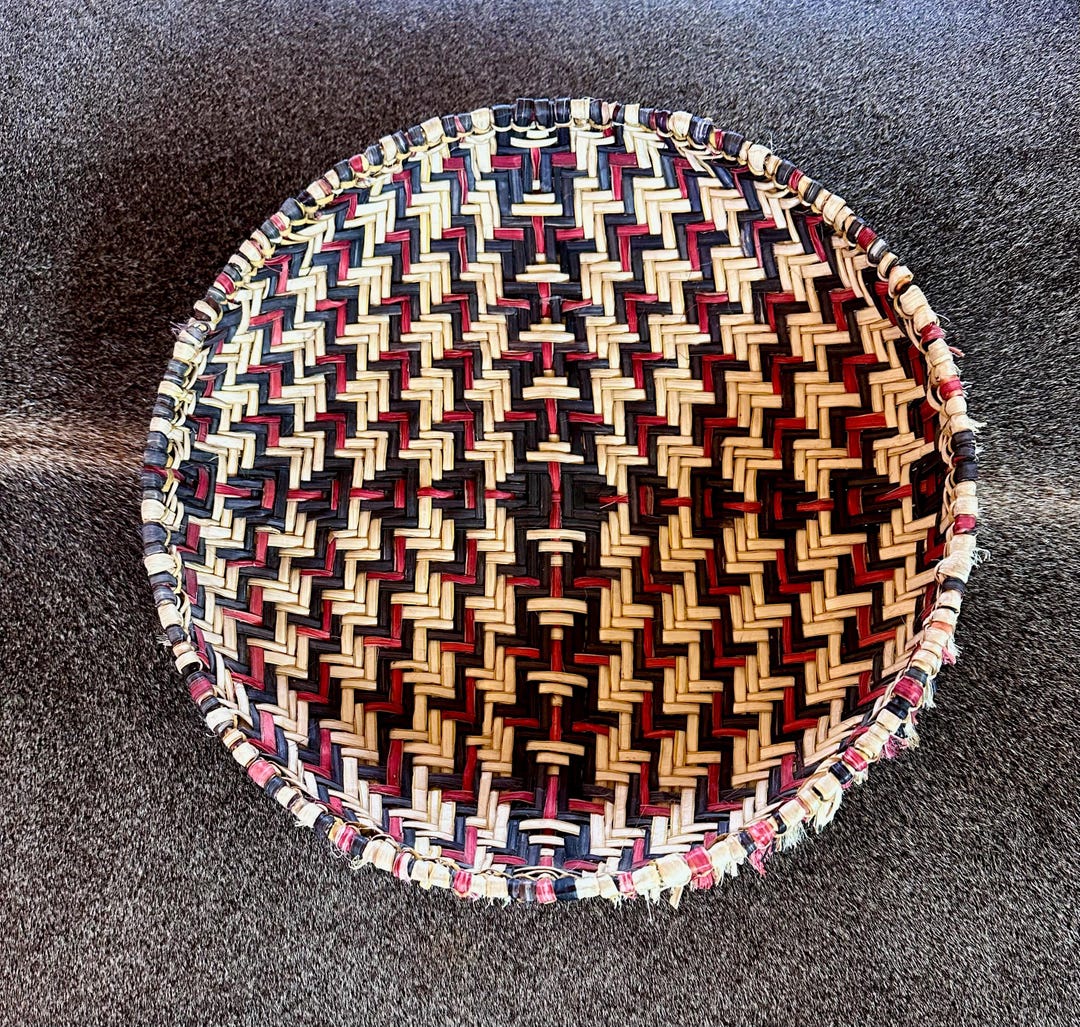 Native American Hopi Tribal Sifter Basket, Handwoven Yucca, Black, Red ...