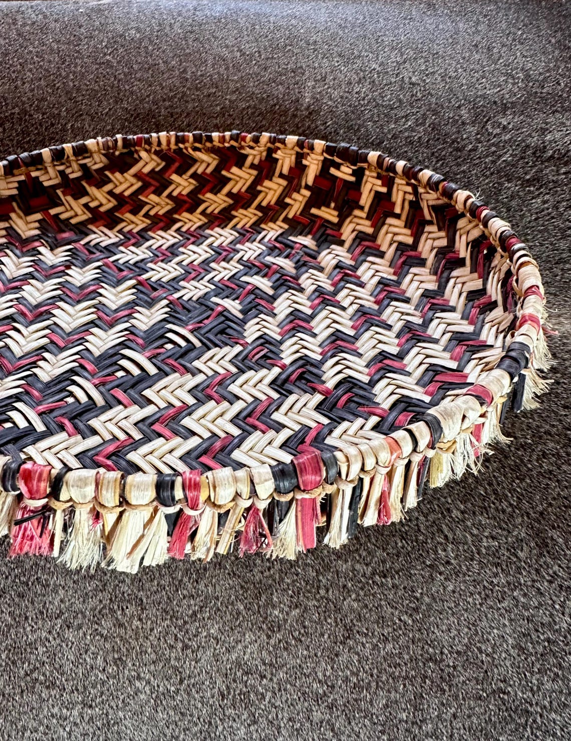 Native American Hopi Tribal Sifter Basket, Handwoven Yucca, Black, Red ...