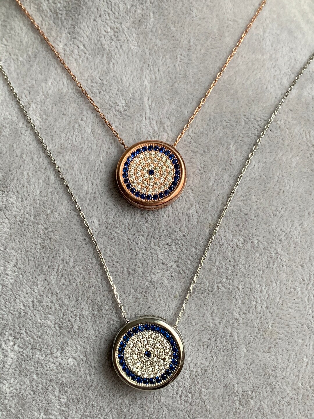 925 Sterling Silver Sapphire and Cz Stones,evileye Necklace,evil Eye ...