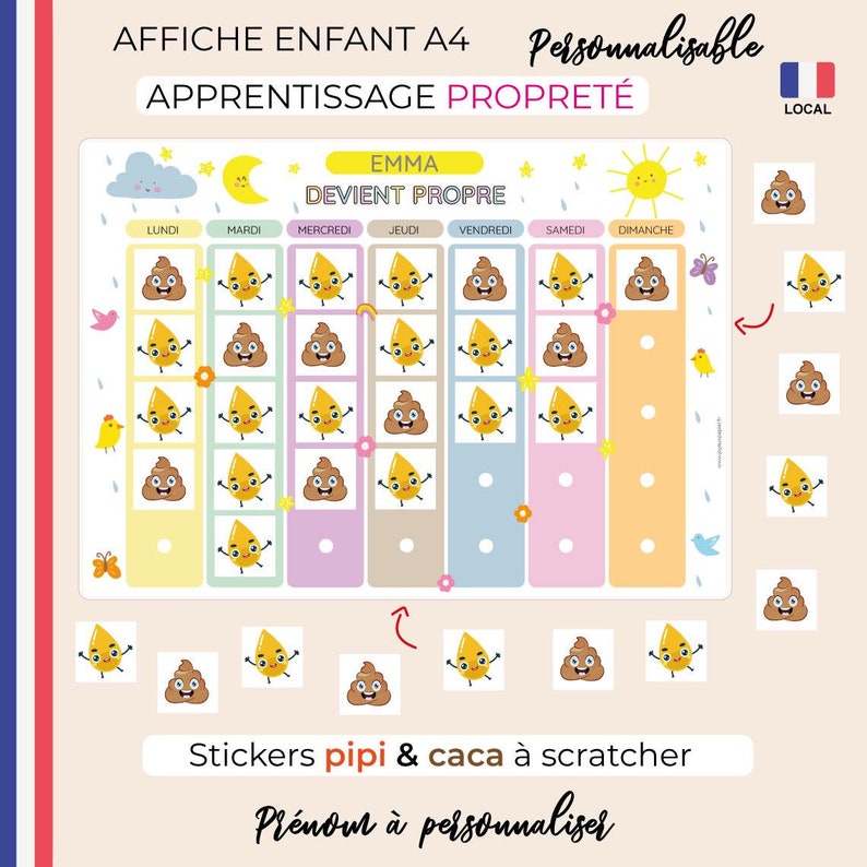 Potty Training Chart for Children, Motivational Support, Pee, Poo ...