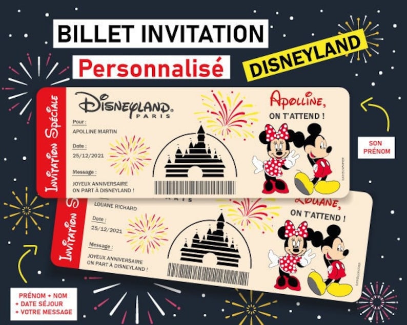 Ticket invitation Disneyland Billet personnalisable Carte - Etsy France