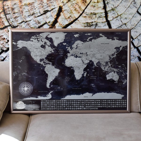 Scratchable World Map With Frame - Etsy