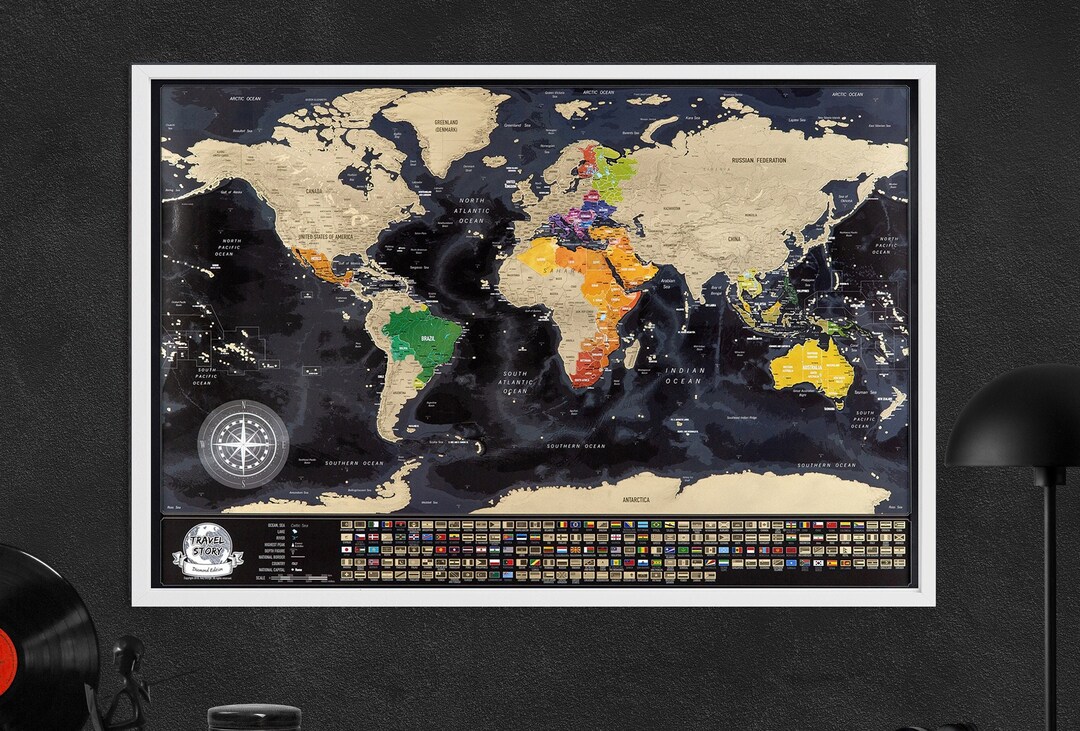 Scratch off Map With Country's Flags, Size - 27x19", Personalized Gift ...