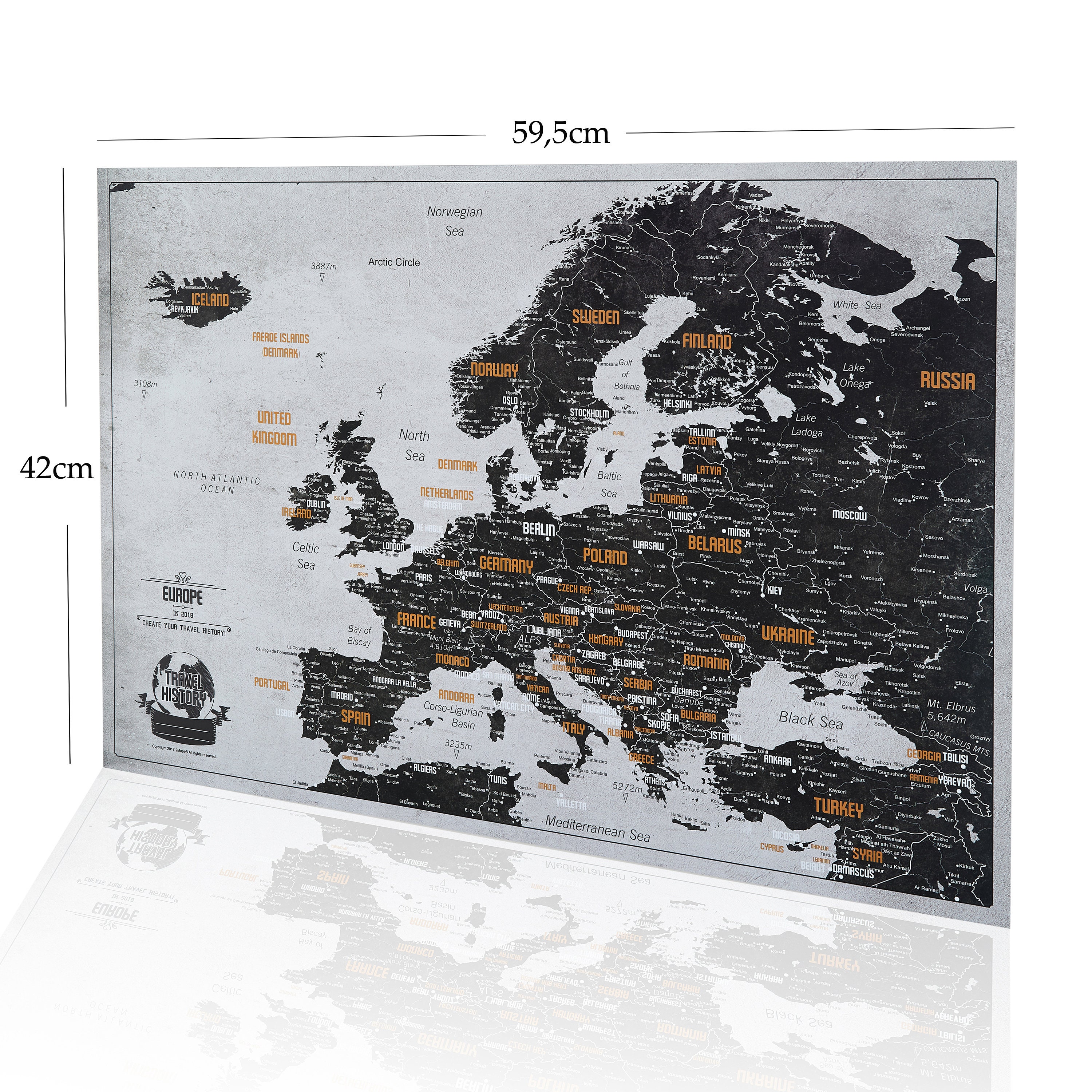 Push Pin Map of Europe white-black, Travel Tracker Pin Board to Mark ...