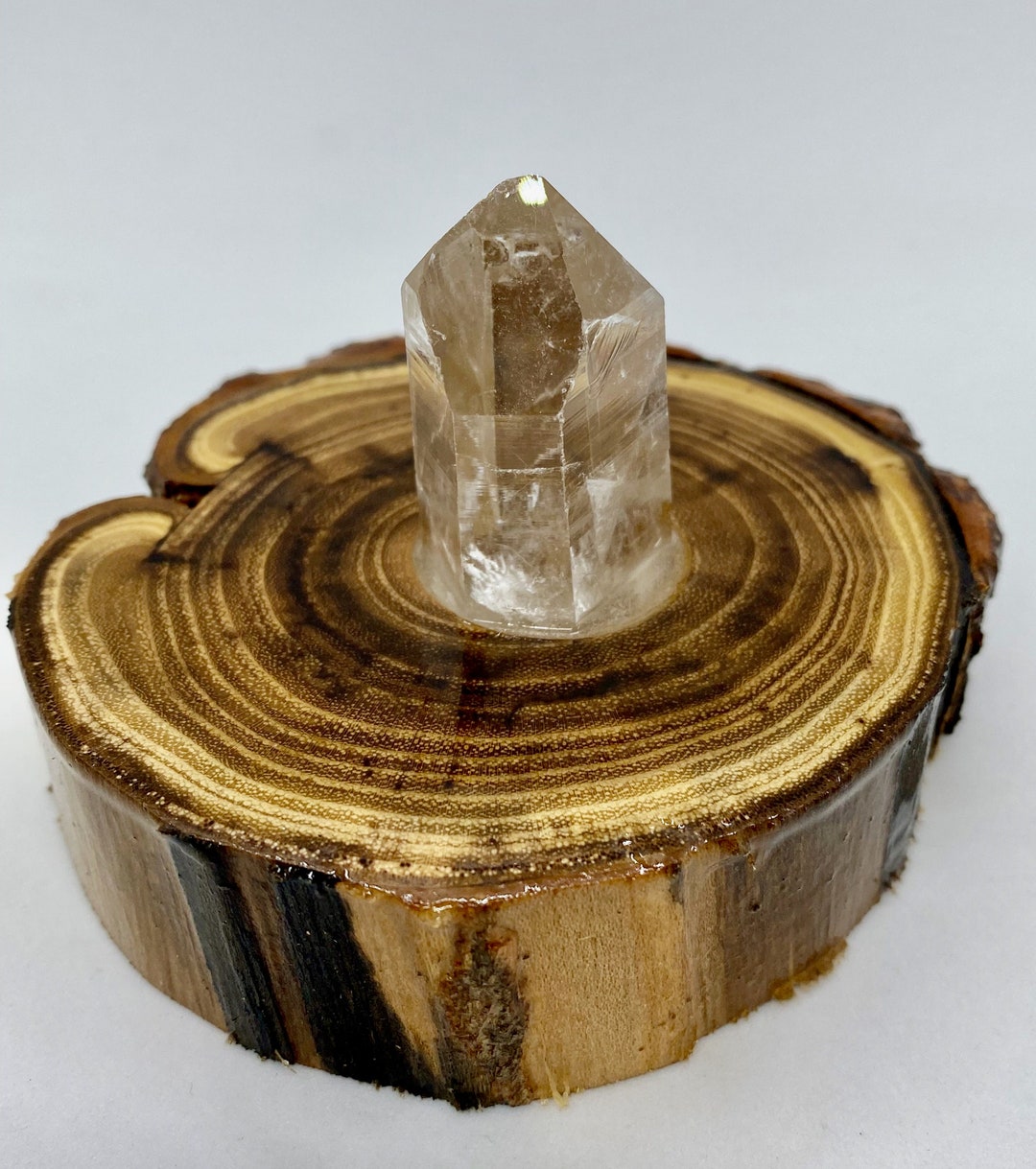 Clear Quartz Crystal in Black Locust Wooden Base, Clear Quartz Crystal ...