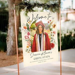 Floral Graduation Welcome Sign With Photo, Grad Party Sign, Graduation ...