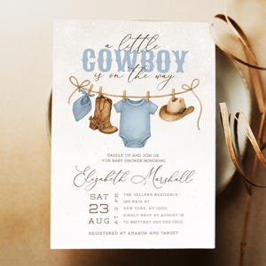 Editable Cowboy Baby Shower Invitation, A Little Cowboy is on the Way ...