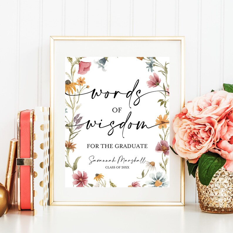 Words of Wisdom Graduation Sign & Card Template, Printable Graduation ...