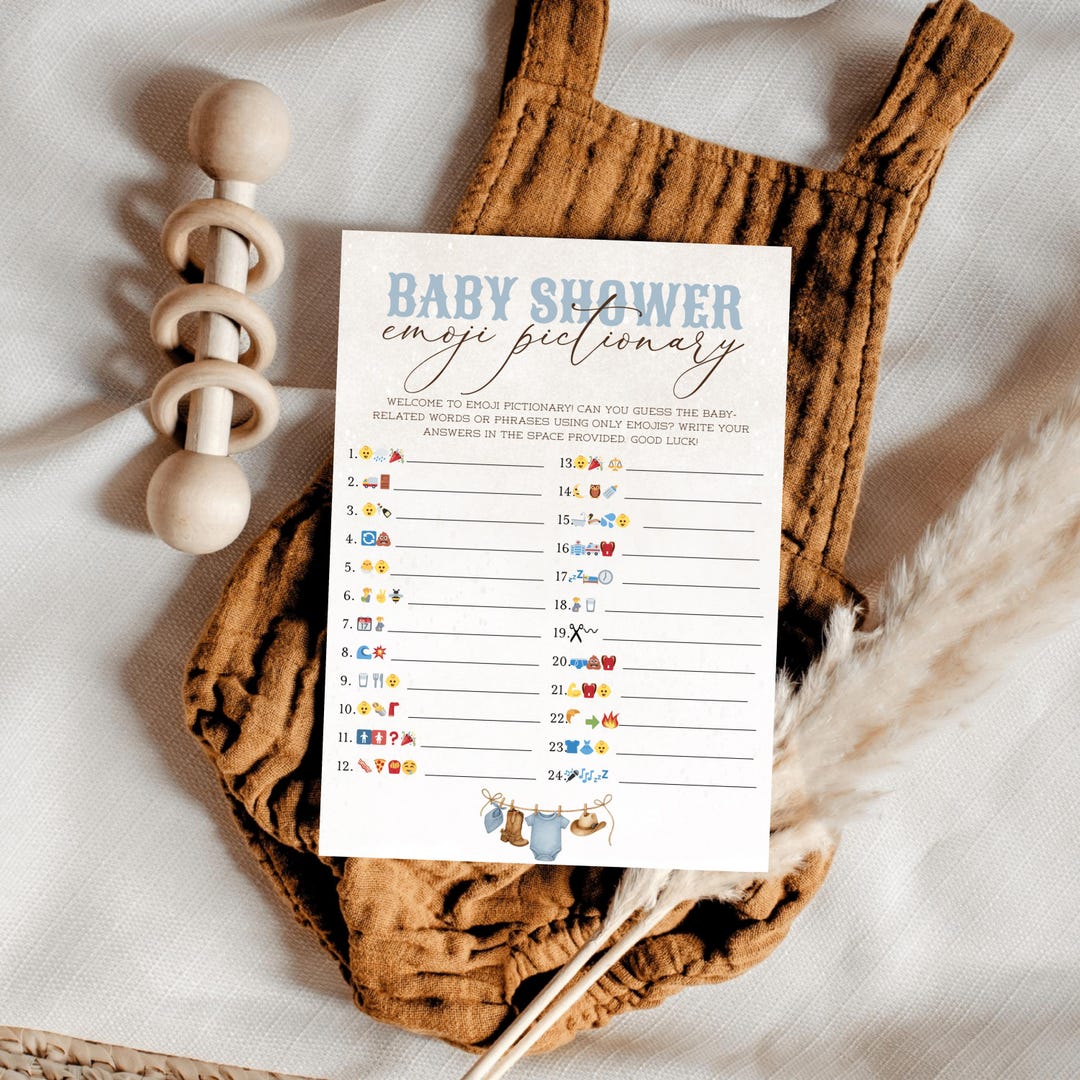 Baby Shower Emoji Pictionary Game, Blue Theme (canva Template, Instant ...