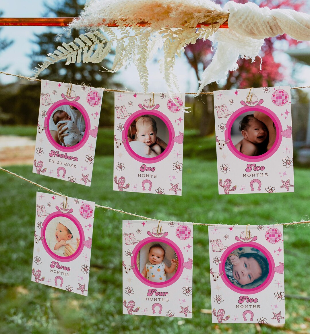 Printable Baby Monthly Milestone Cards, Space Cowgirl Theme 1st Year ...