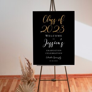 Printable Graduation Welcome Sign Template Black and Glitter - Etsy