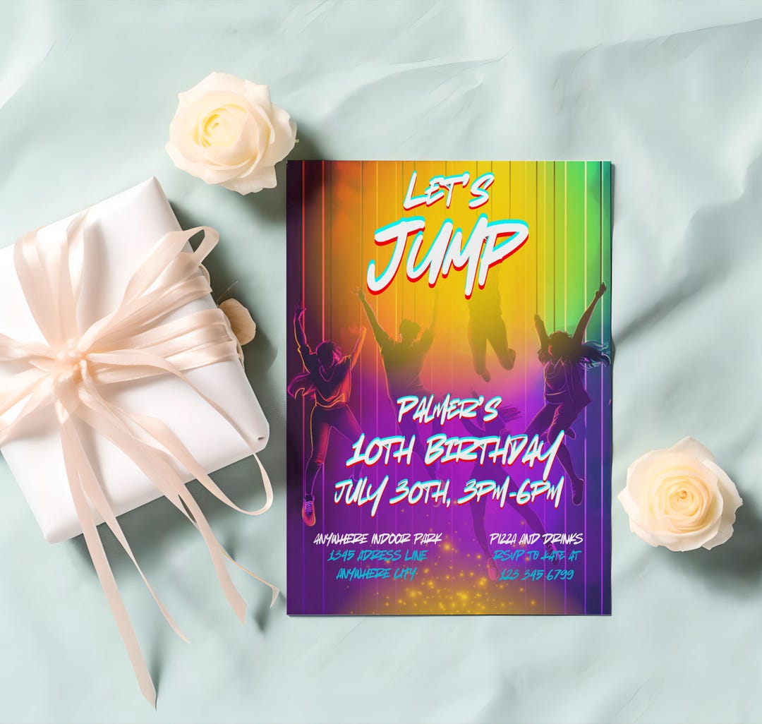 Jump Party Invitation, Jump Birthday Invite, Let's Jump Party, Editable ...