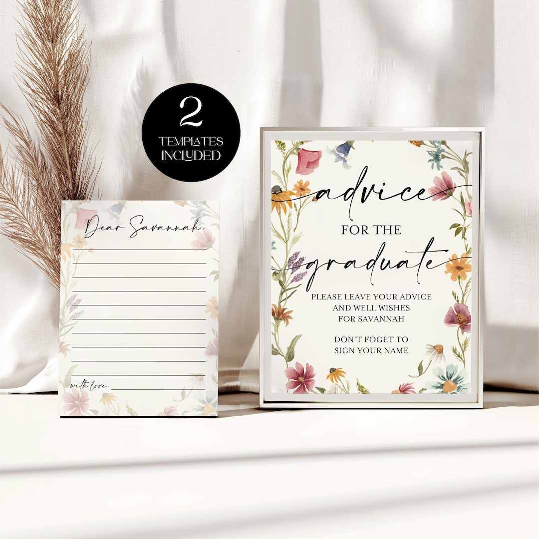 Wildflower Graduation Advice Card and Sign, Editable Template (digital ...