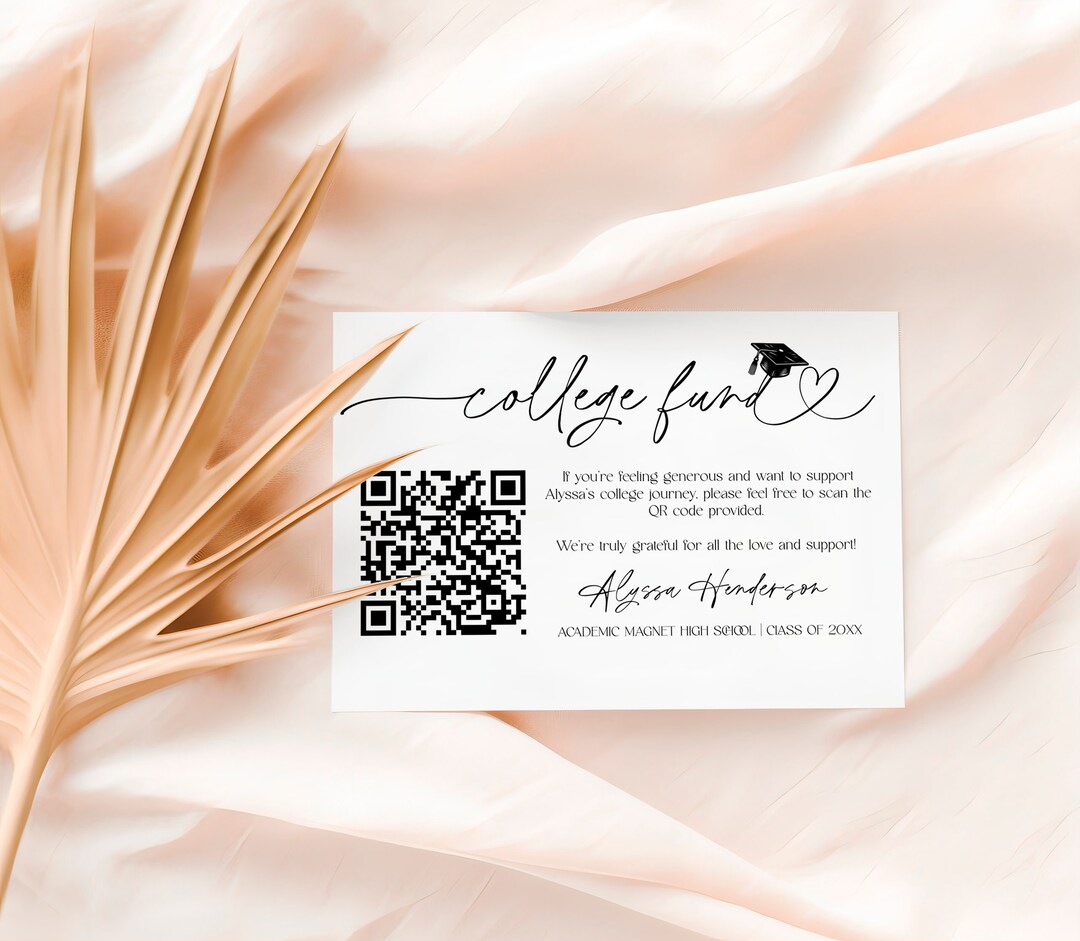 QR Code College Fund Graduation Insert, Editable Graduation Insert ...