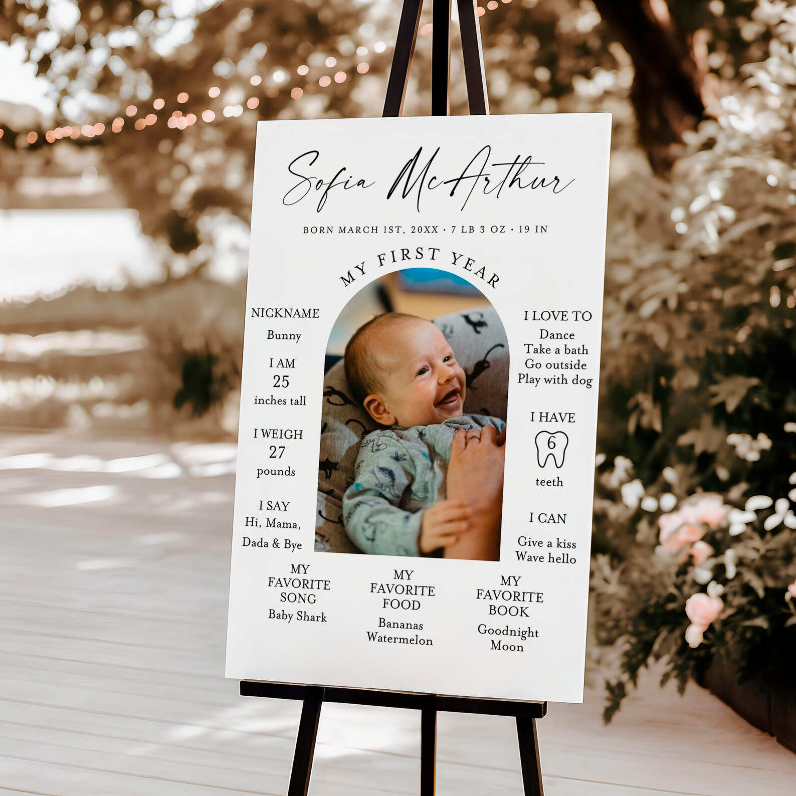 Arch Photo First Birthday Milestone Poster Template, First Year Board ...
