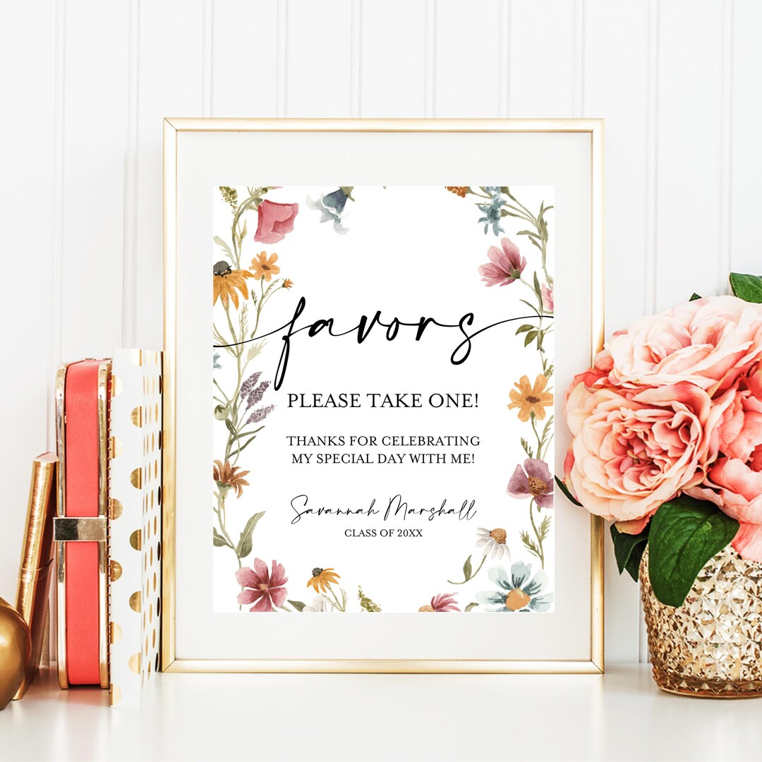 Wildflower Graduation Favors Sign, Editable Canva Template (digital ...