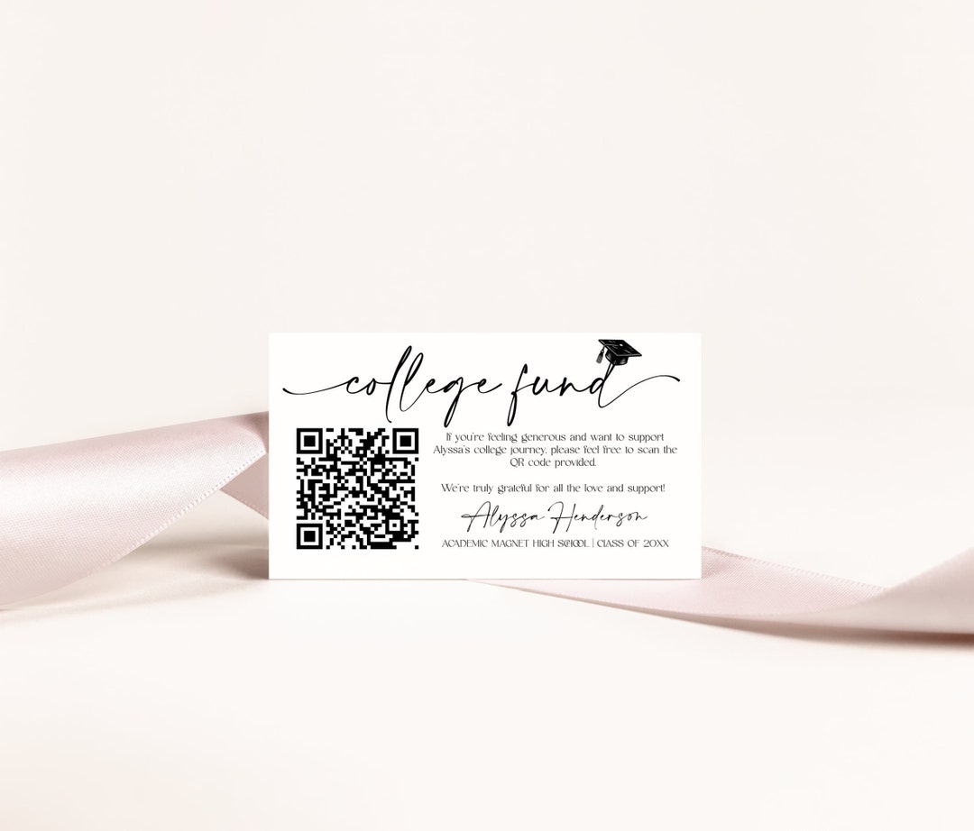 College Fund QR Code Graduation Insert, Invitation Enclosure, Editable ...