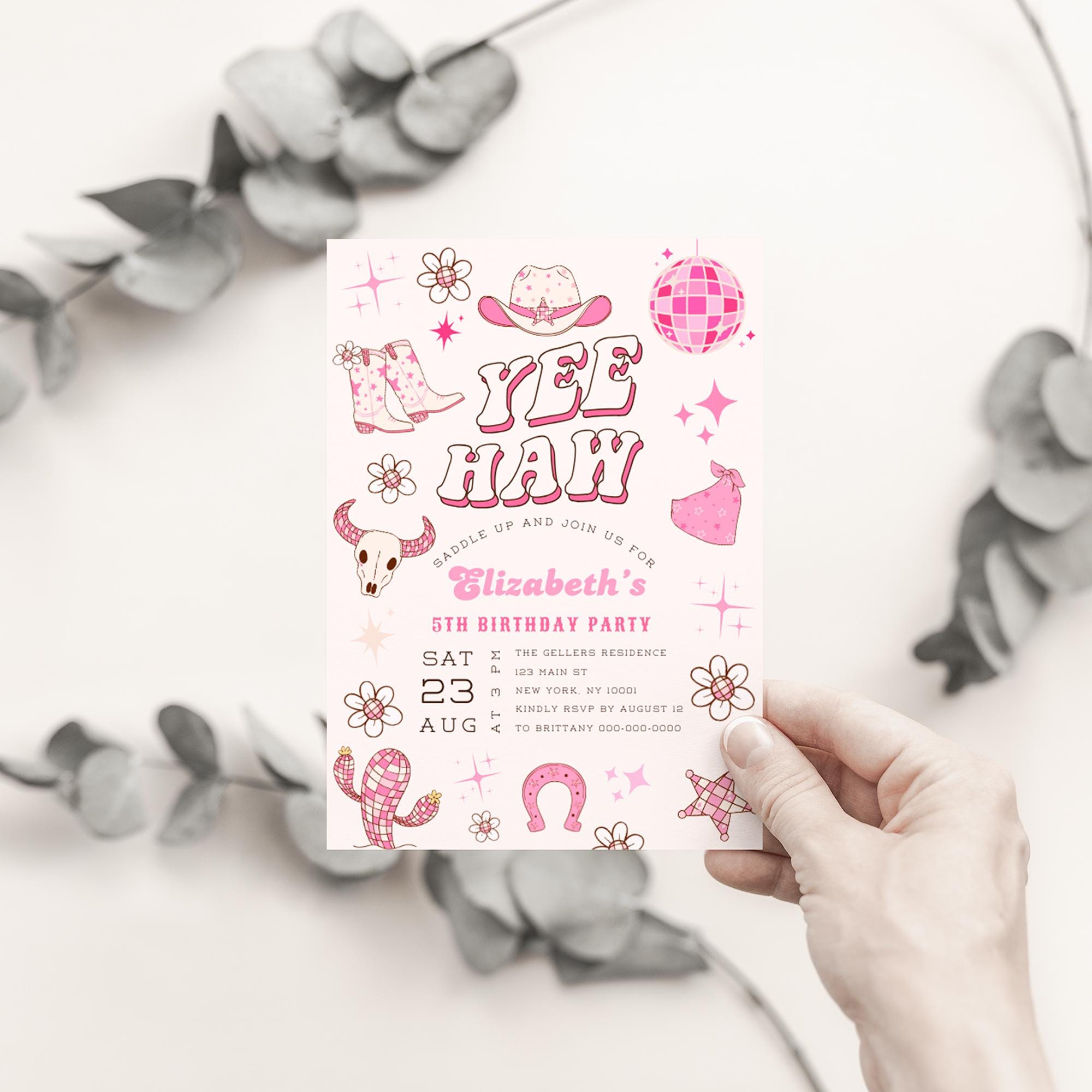 Editable Space Cowgirl Birthday Invitation, Pink Yee Haw Cowgirl Party ...