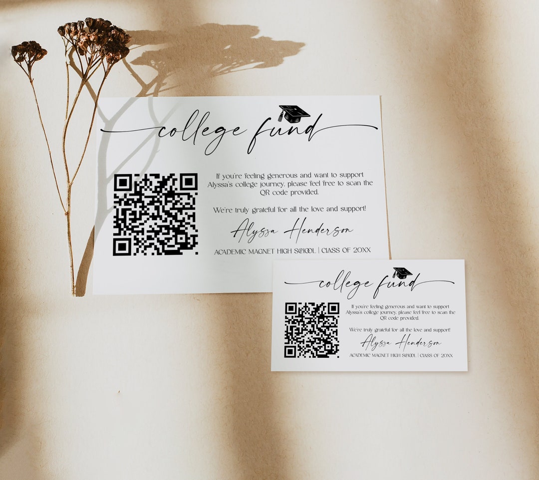 QR Code College Fund Graduation Insert, Invitation Enclosure, Editable ...