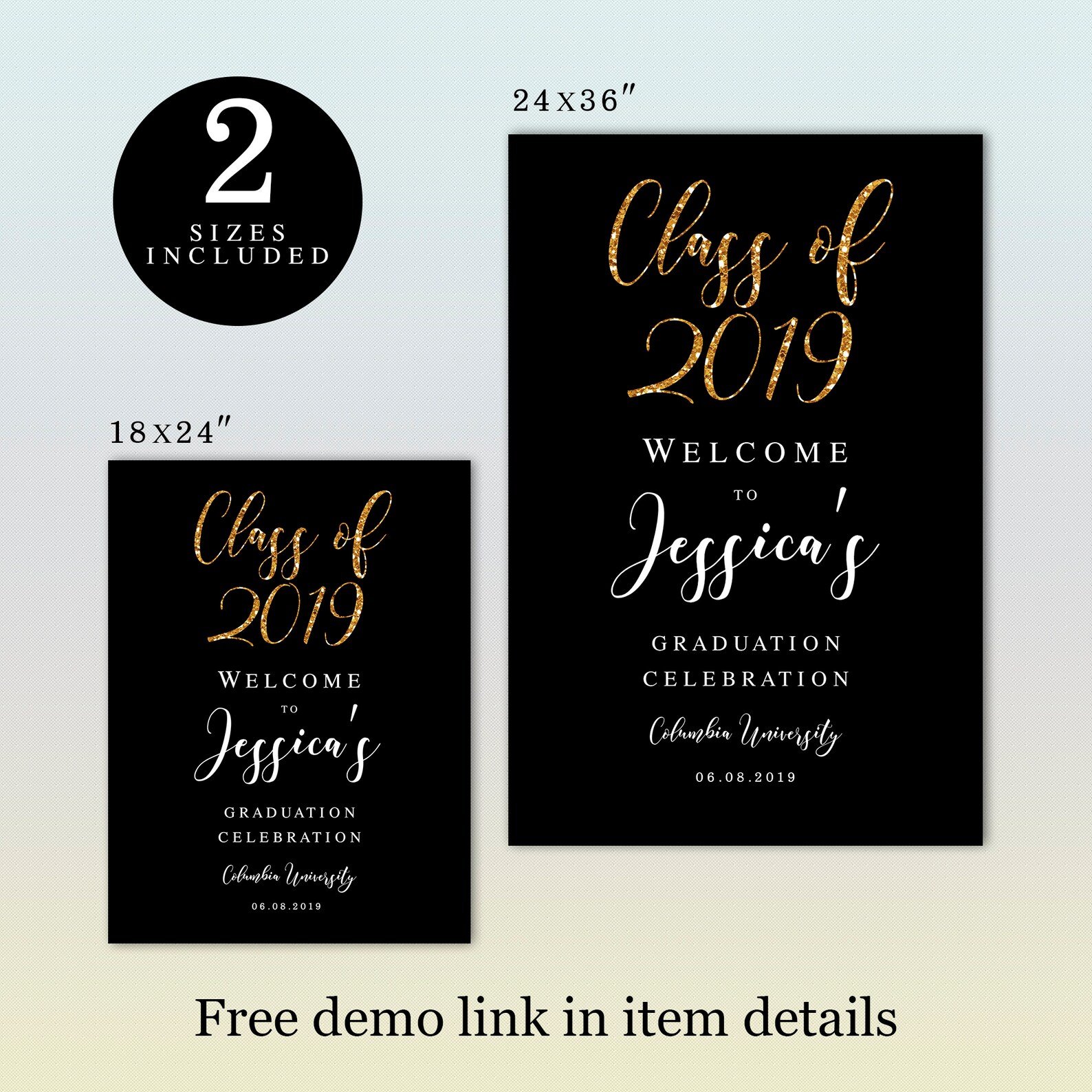 Printable Graduation Welcome Sign Template Black and Glitter | Etsy