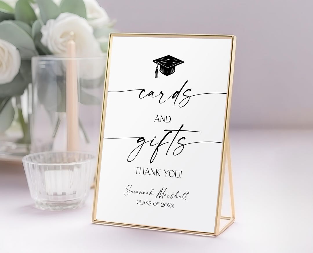 Graduation Cards and Gifts Sign, Minimalist Party Decor (canva Template ...