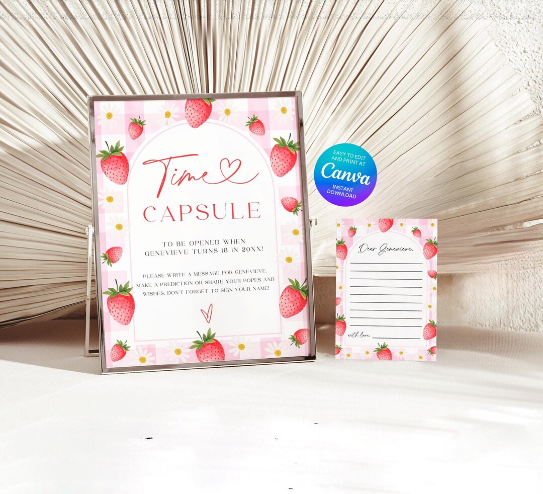 Time Capsule Sign and Cards Template, 100% Editable Text, First ...