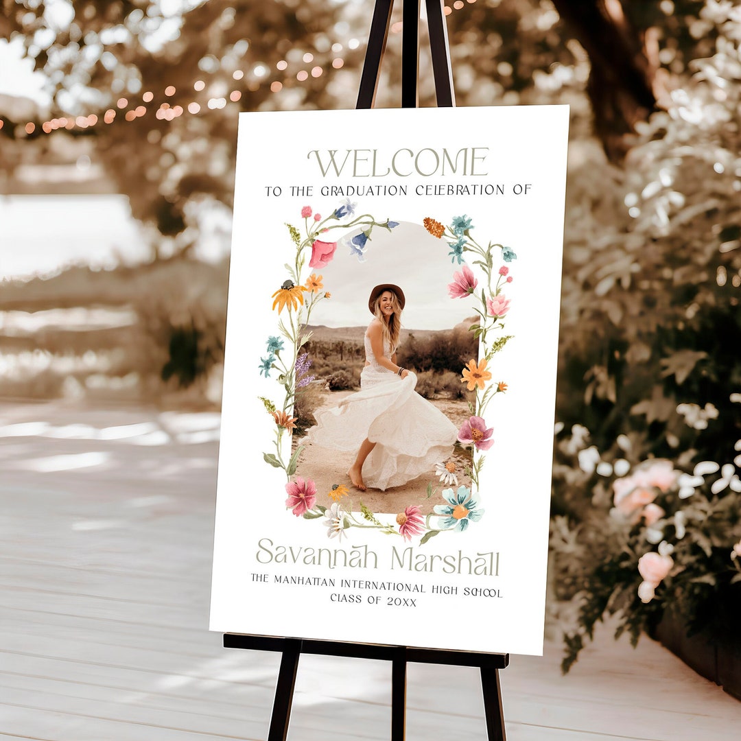 Wildflower Graduation Welcome Sign With Photo, Class of 2025, Grad ...