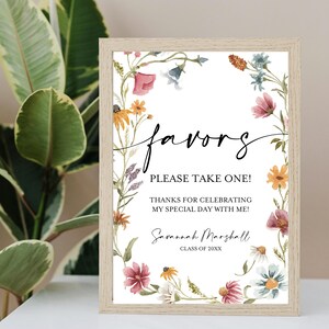 Wildflower Graduation Favors Sign, Editable Canva Template (digital ...