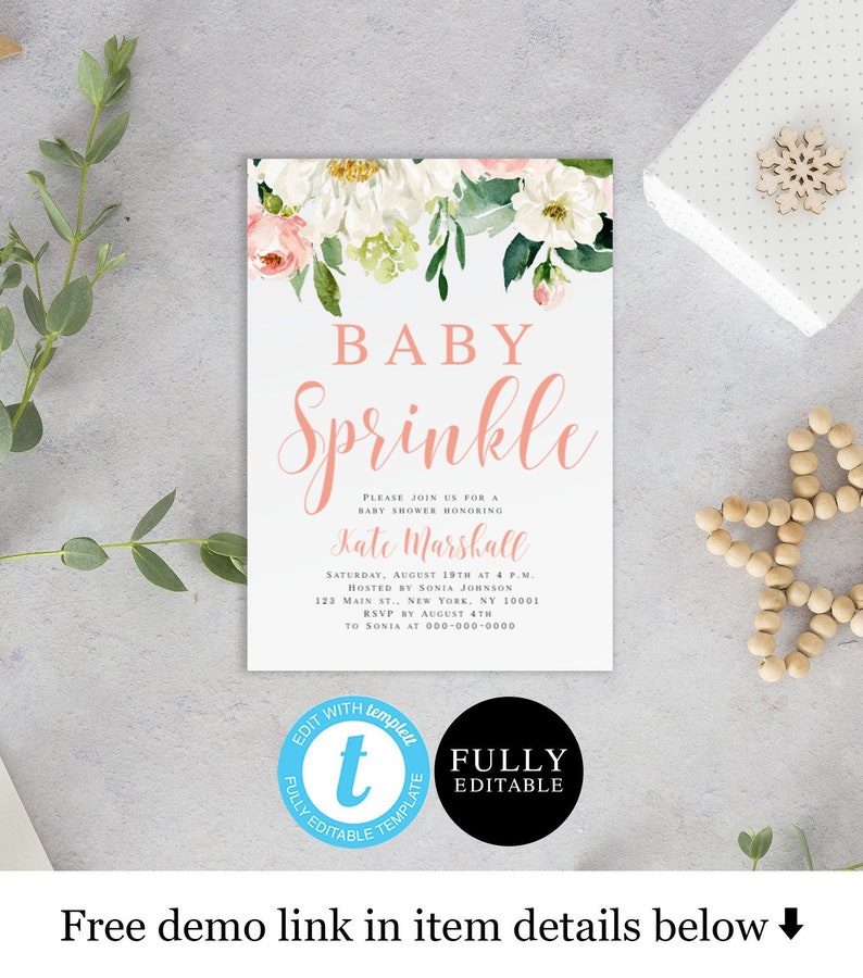 Baby Sprinkle Invitation Girl Template Templett 100% Editable | Etsy