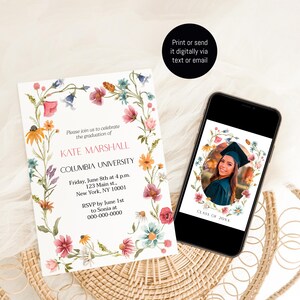 Editable Wildflower Graduation Invitation, Floral Grad Announcement ...
