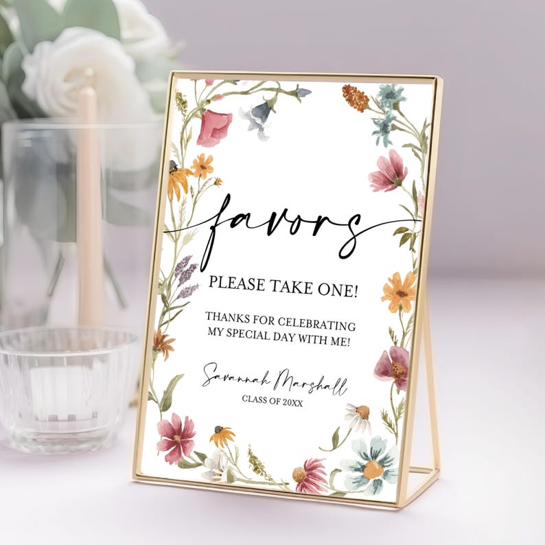 Wildflower Graduation Favors Sign, Editable Canva Template (digital ...