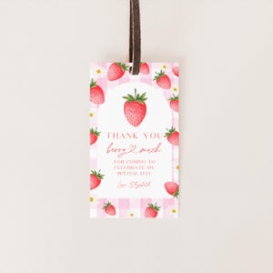 Editable Strawberry First Birthday Favor Tags, Thank You Berry Much ...