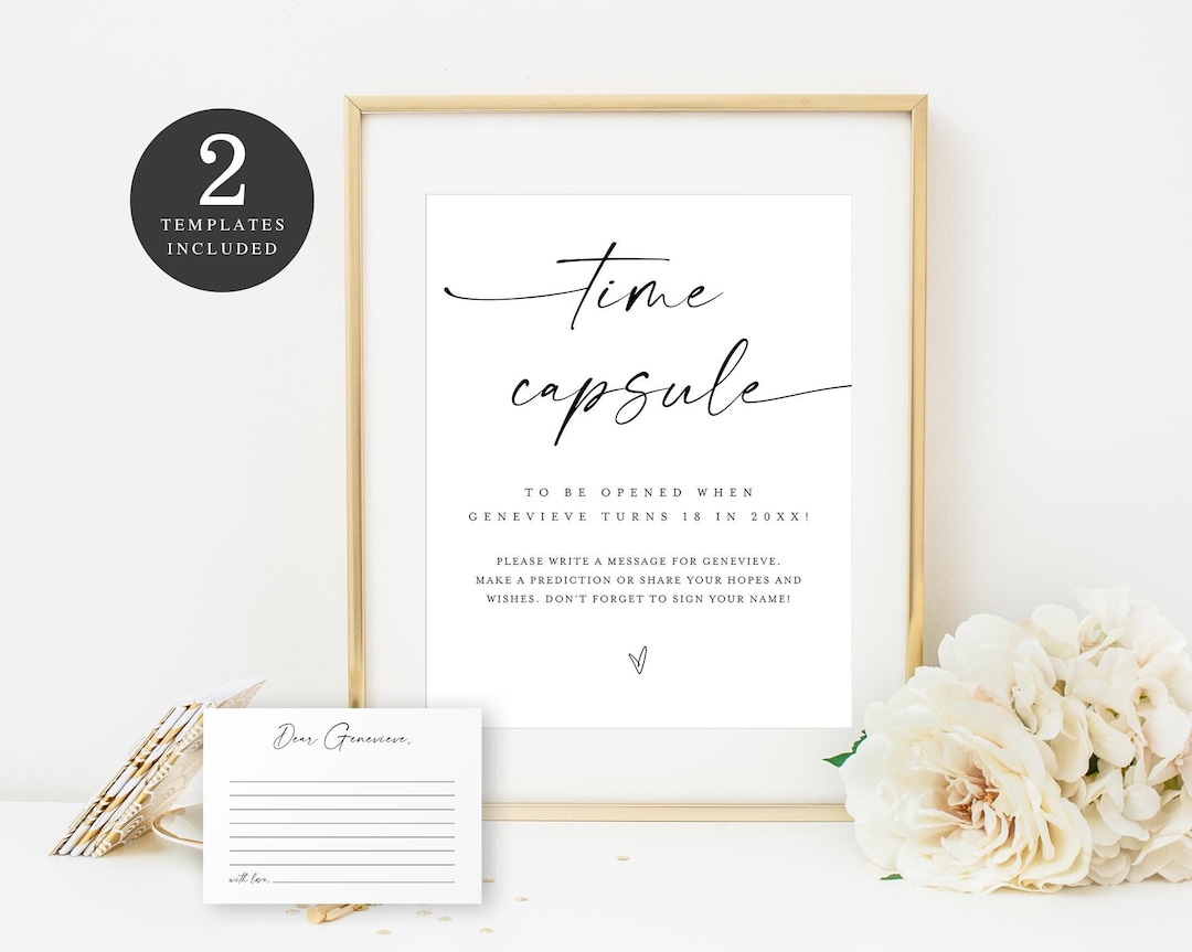 Time Capsule Sign and Cards Template, 100% Editable Text, First ...