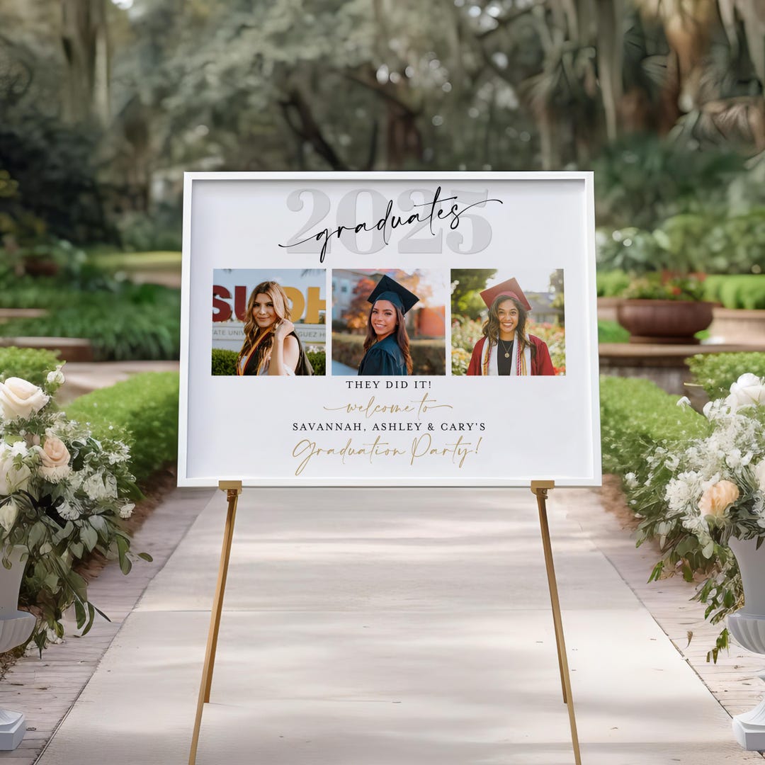 Editable Triple Graduation Welcome Sign Template, Class of 2025 Photo ...