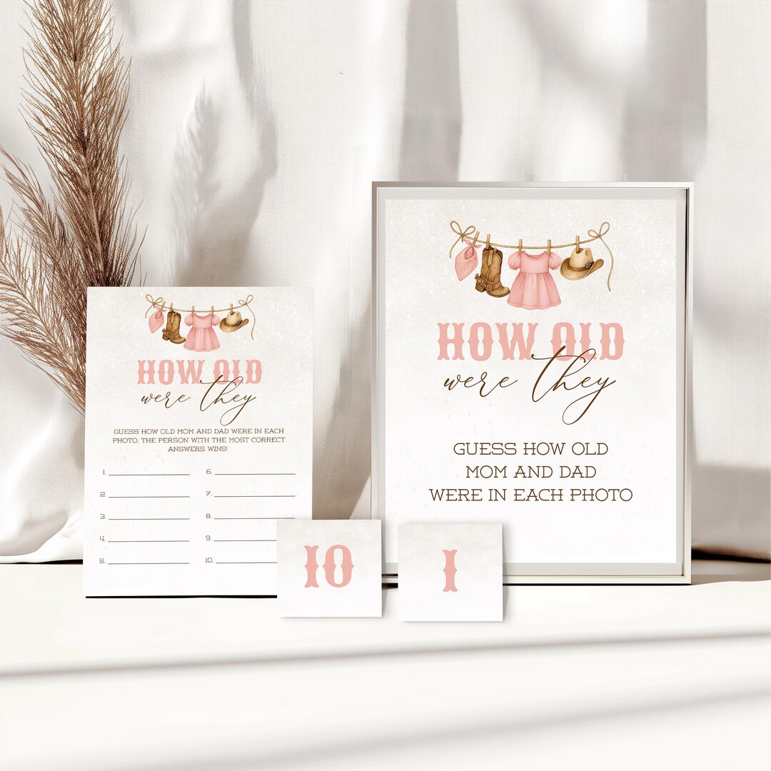 How Old Were They Pink Western Cowgirl Baby Shower Game, Canva Download ...