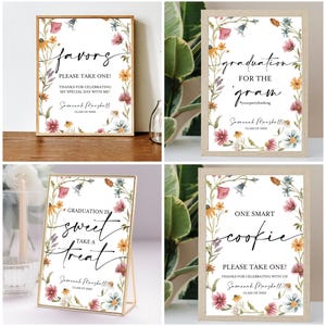 Wildflower Graduation Party Sign Bundle, 12 Editable Table Signs for ...