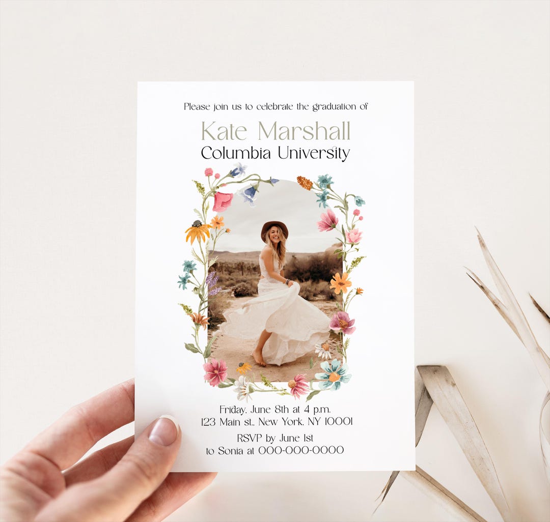 Wildflower Graduation Invitation, Floral Graduation Announcement With ...