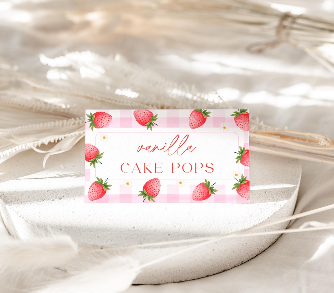 Custom Strawberry Food Label Cards, Editable Food Tent Card, Printable ...